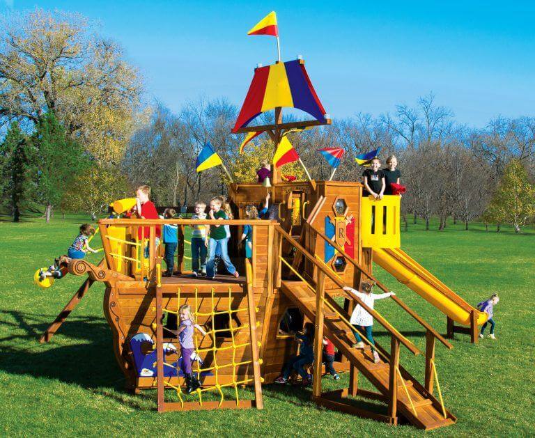 Wooden Pirate Ship Playsets With Swing Set