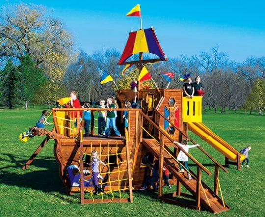 Wooden Pirate Ship Playsets With Swing Set
