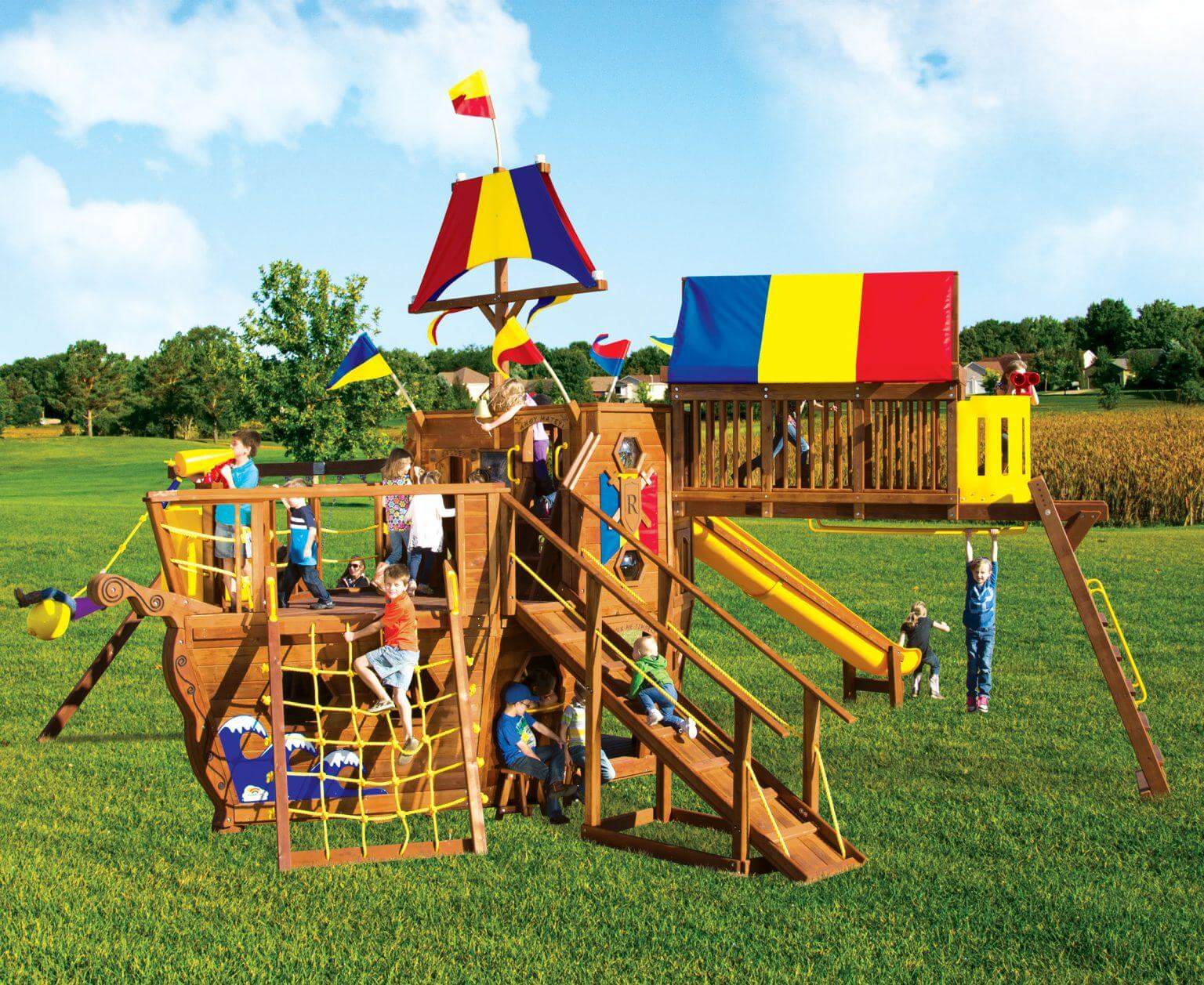 Wooden Pirate Ship Playsets With Swing Set