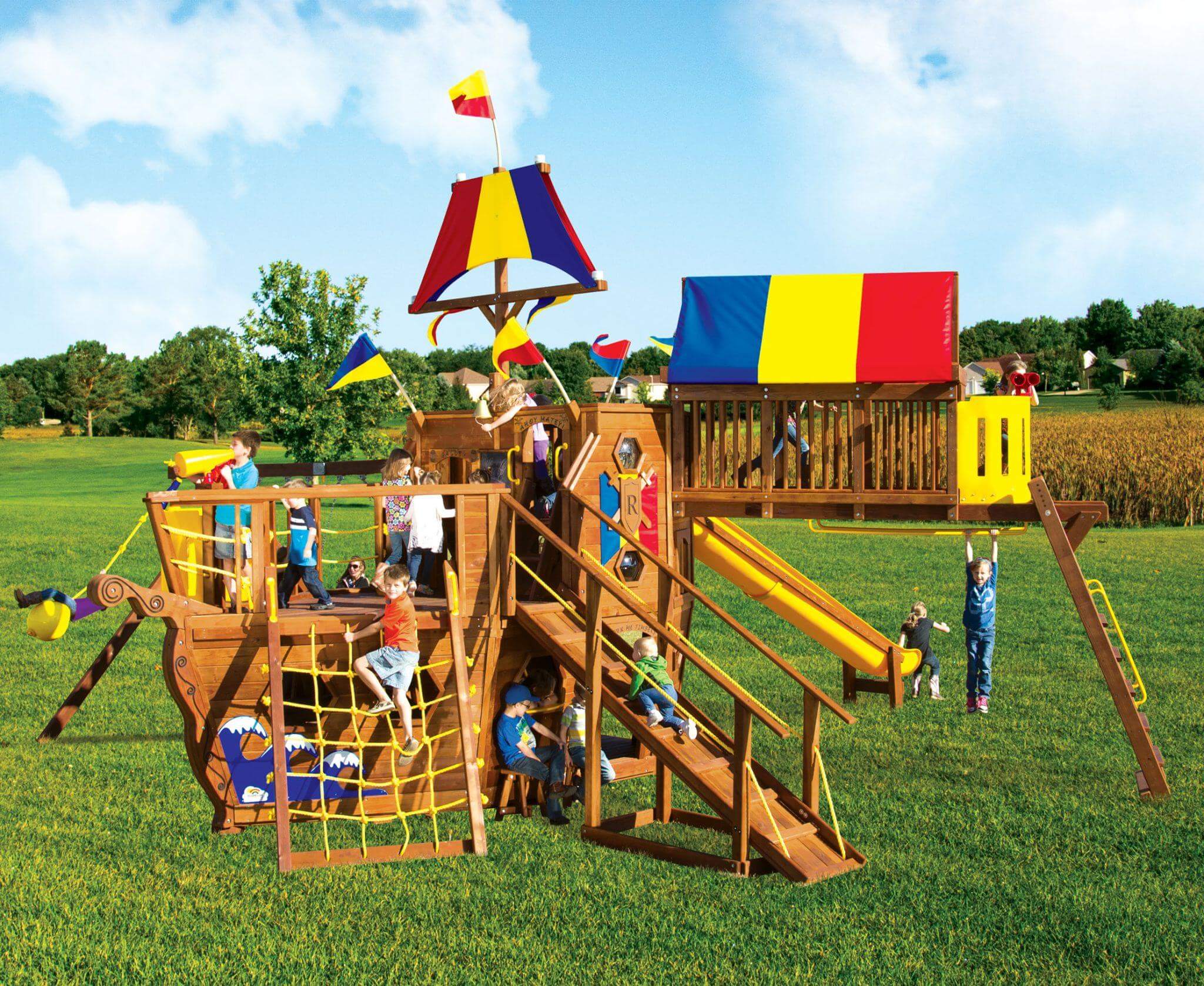 Wooden Pirate Ship Playsets With Swing Set