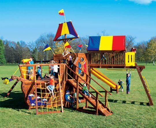 Wooden Pirate Ship Playsets With Swing Set